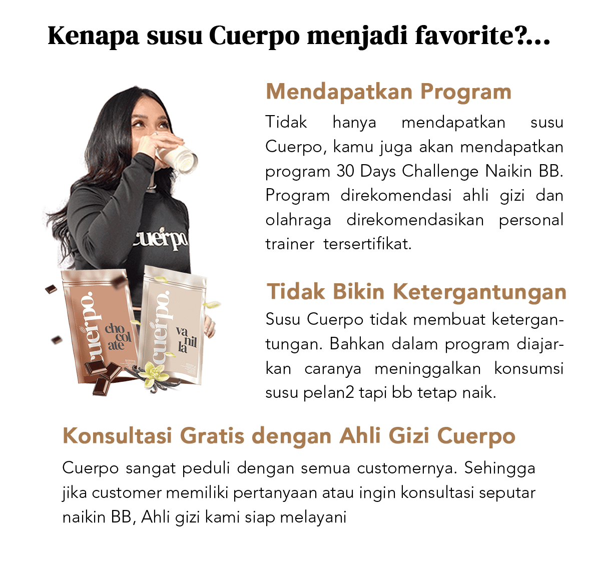 Susu cuerpo – Susu Cuerpo adalah susu penggemuk badan dengan sereal tinggi protein & kalori